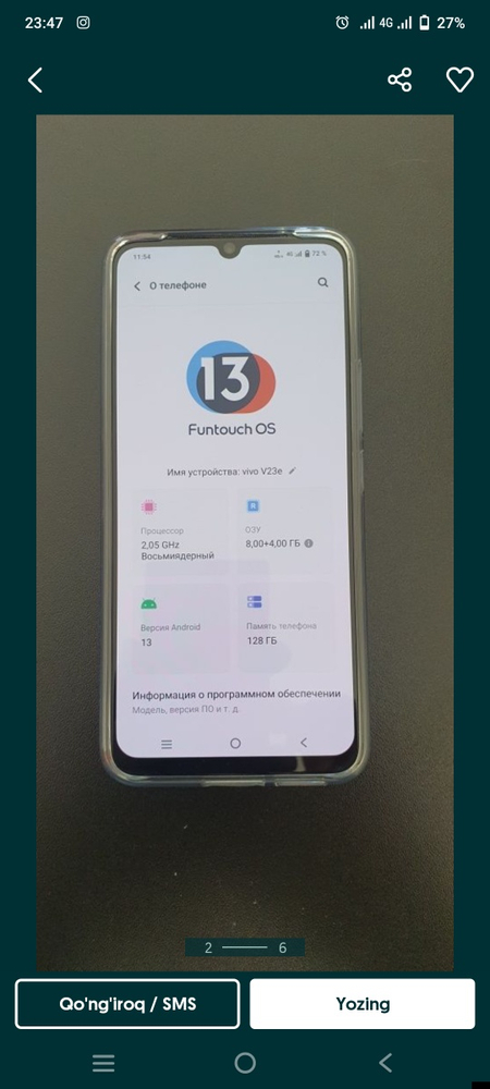 Vivo v23e yangi 8+4|128 abmen iphon xs dan tepasiga kelishamiz