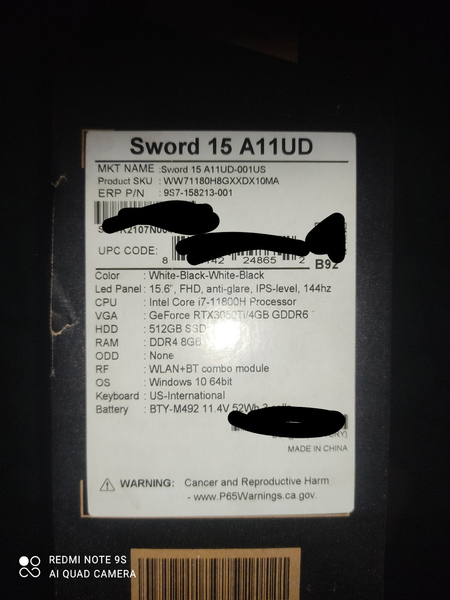 MSI Sword 15 A11UD  Core(TM) i7-11800H Windowus 11
