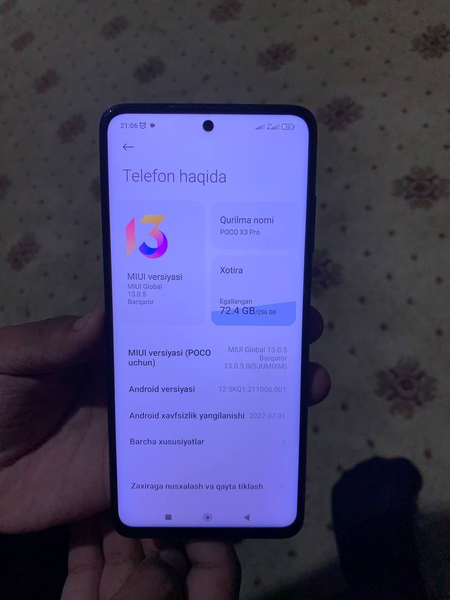 Poco X 3 PRO 256GB 1.500Ming som yana kelishiladi