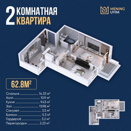 Sergeli Choshtepada -2 xona Sotiladi Super Skidkada - 600ye