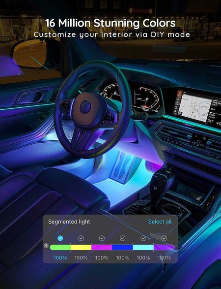 Освещение Салона Автомобиля - Govee Smart Car LED Strip Lights, RGBIC