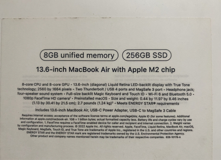 Macbook air M2 midnight  8/256 LL/A