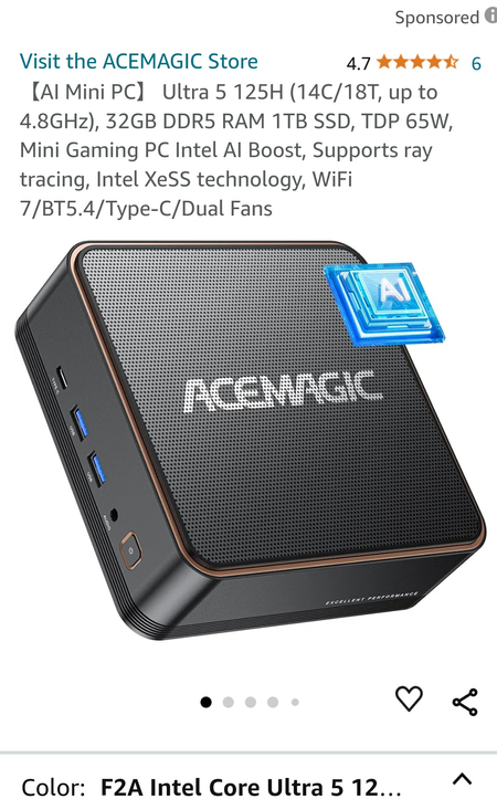 ACEMAGIC F2A мини-ПК с процессором Intel Core Ultra 5 125h DDR5