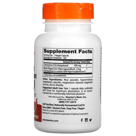 Коэнзим Q10, 100мг. 120 капсул с BioPerine
Coenzyme CoQ10