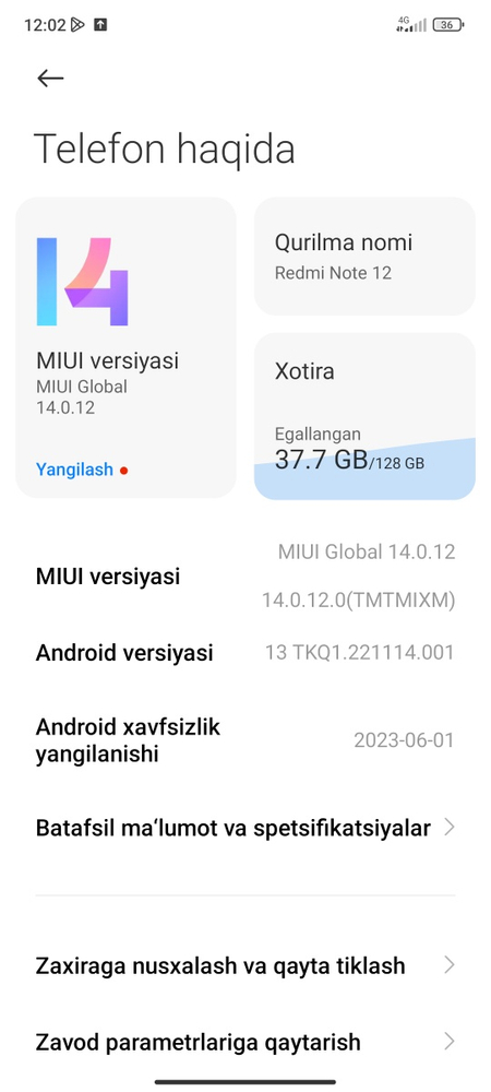 Redmi not 12  holati yangi bir hafta boʻldi olinganiga narxi 1.800