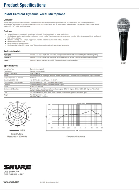 Микрофон Shure PG48-LC кардиодный