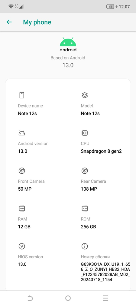 Zunyi note 12S smartfon