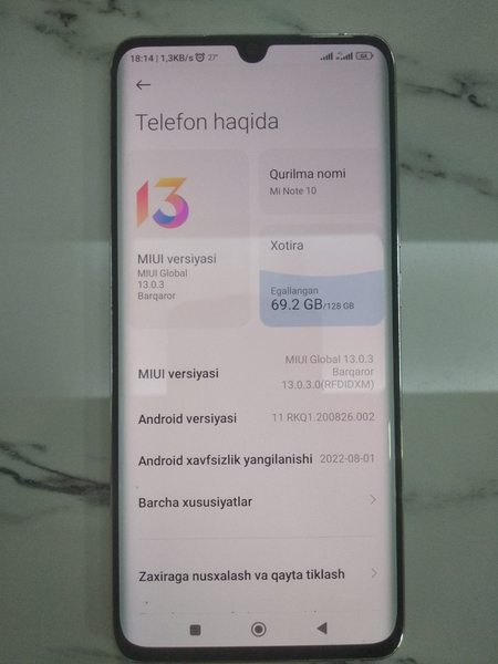 Mi note 10 hotirasi 8*128 GB. Ekran amolet. Kamera 108 mp.
