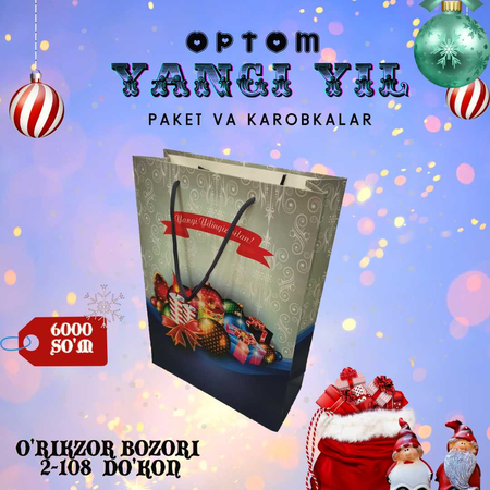 yangi yil sovg'asi uchun paket va karobkalar optom