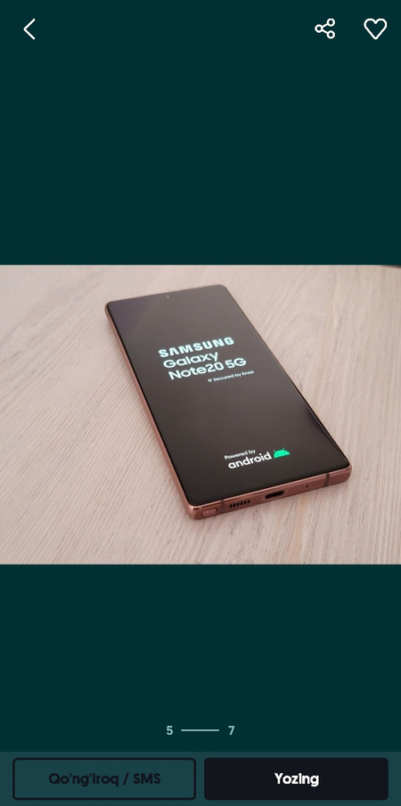 SAMSUNG NOTE 20 5G holati 100%