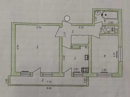 Паркентский 2/9/9 среднее состояние 55,3 м², общий коридор