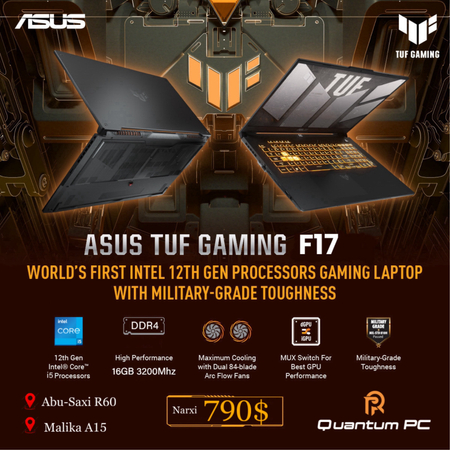Asus Tuf F17 i5-12500H/16GB DDR4/512GB SSD/RTX 3050 4GB 17.3 WV 144Hz