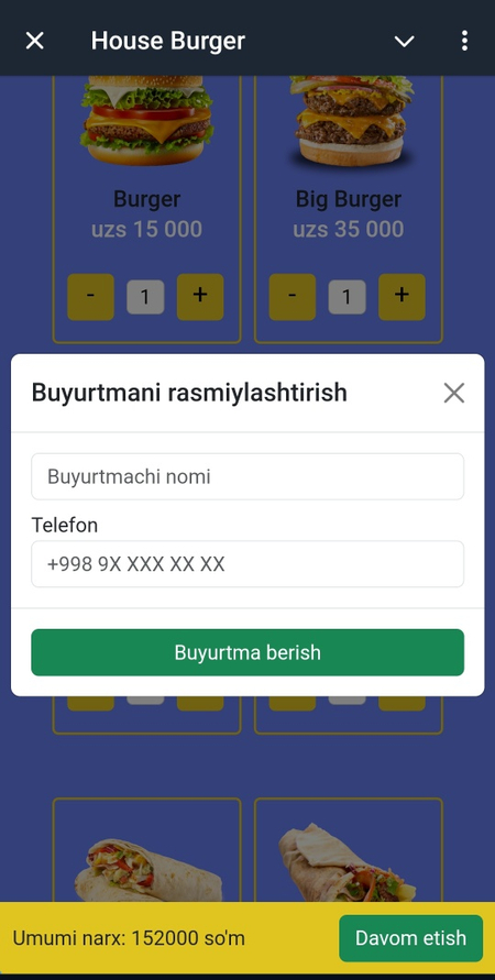 Telegram Web app bot tayorlash xizmati