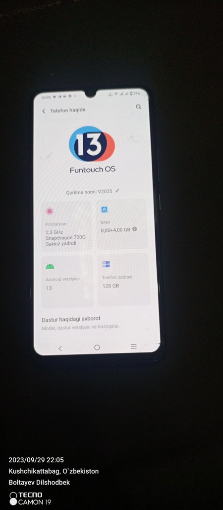 Vivo  v2025 tel sotiladi  pamiyati  128/8+4