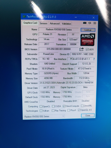 RX550/4gb/128bit/DDR 5