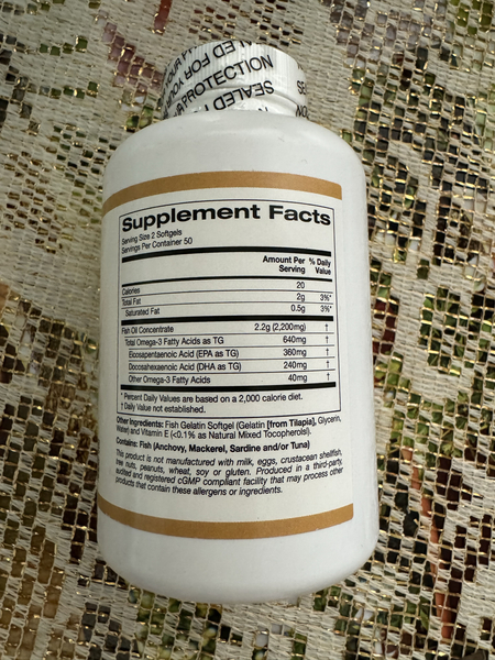 Omega 3 California Gold Nutrition 100 softgels