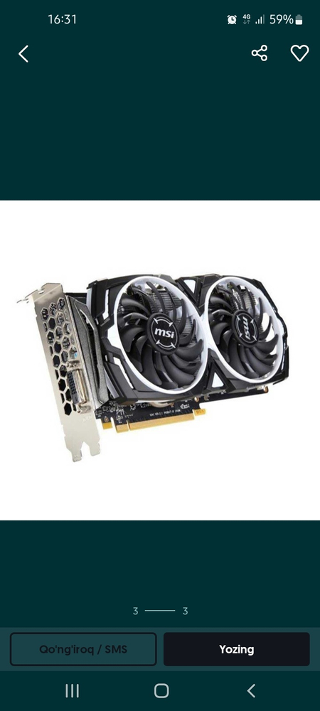 Видеокарта 8Gb   MSI RX 580  256 bit DDR5 Montaj Render