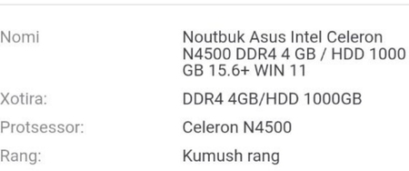Asus noutbuk koʻp ishlatilinmagan!!!