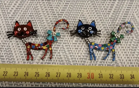 брошь кошка, брошка, Синяя и красная
