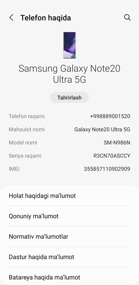 Samsung Not 20 Ultra 5G 12/256