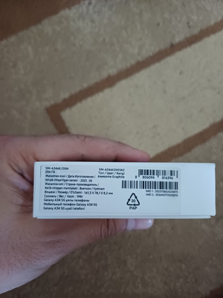 Samsung a34 5G 8/256 gb rangi qora ideal