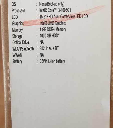 Notebook Acer Aspire Intel core i3