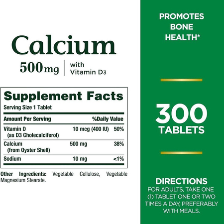 Nature's Bounty Calcium Plus 500 мг витамина D3, поддержка иммунитета