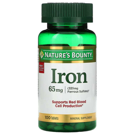Iron 65 мг, 100 табл Железо витамин из Америки от Nature's Bounty