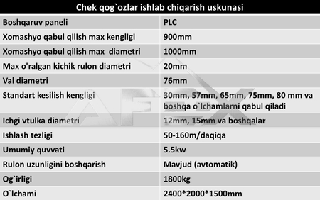 Chek ishlab chiqarish uskunasi чек chek qog'oz