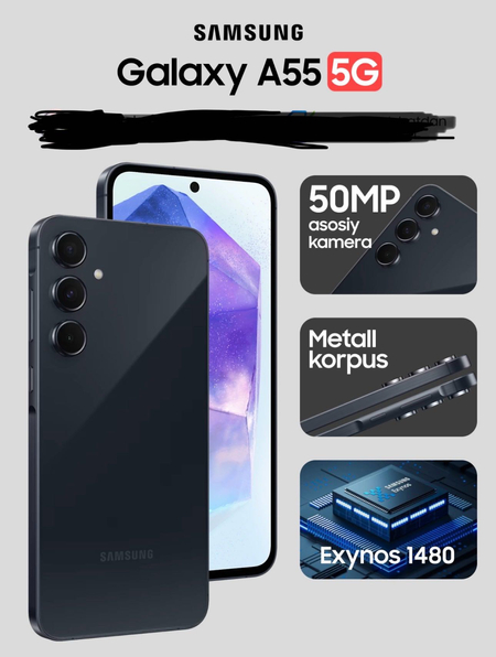 Samsung Galaxy A55 5G 6.6” экран 8/256Гб темно-синий 120Гц S-Amoled