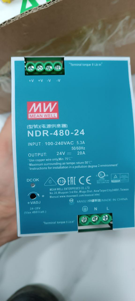 Блок питания Mean Well 480W 20A 24V IP20 NDR-480-24