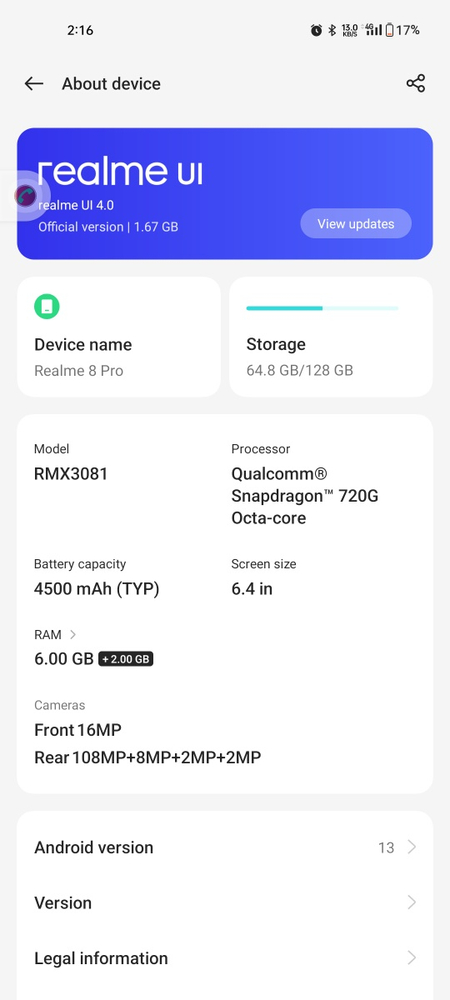 Realme 8 pro  6+5gb/128 gb. 2021y.