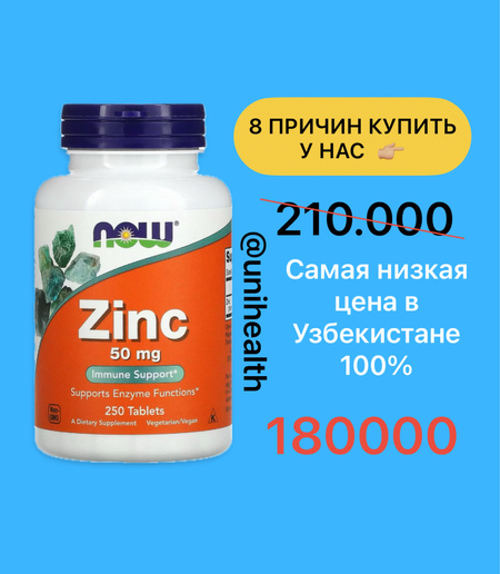 NOW Foods, цинк, 50 мг, 250 таблеток