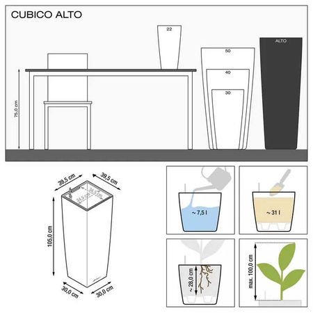 (Tuvak)- Немецкий горшок с автополивом Lechuza модели Cubico Premium