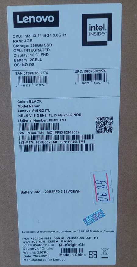 CPU: Intel i3-1115G4 3.0GHz.  RAM: 4GB.  Storage:  256GB SSD.   GPU: I