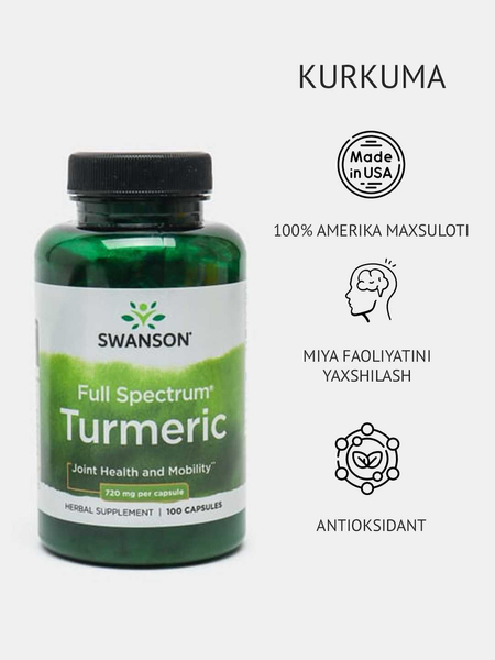 Куркумин Куркума Turmeric Swanson, 720 мг, 100 капсул писать в ТГ