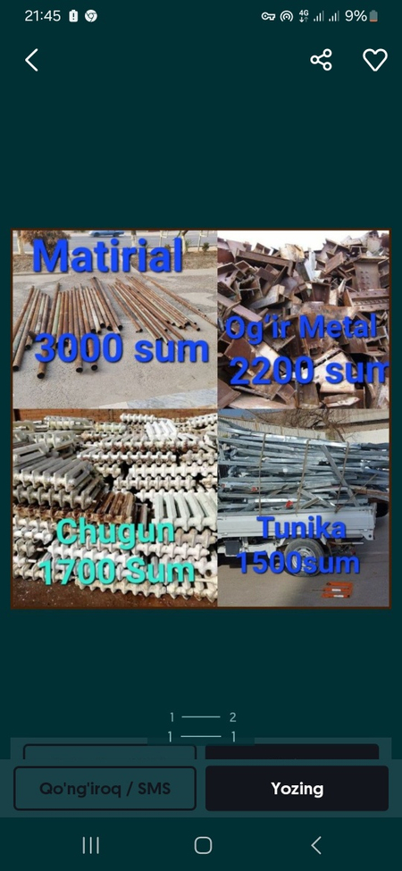 Metallom olamiz yuqori narxda barcha turdagi