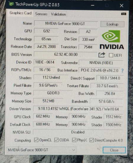 Видеокарта GT 9800/ DDR3 512mb
