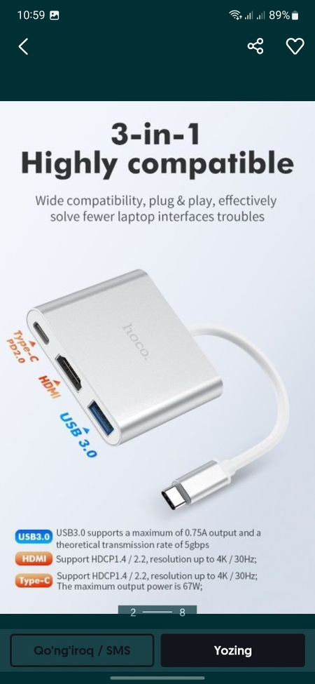 HOCO HB14 Easy use hub converter Type-C to USB3.0 + HDMI + PD compatib
