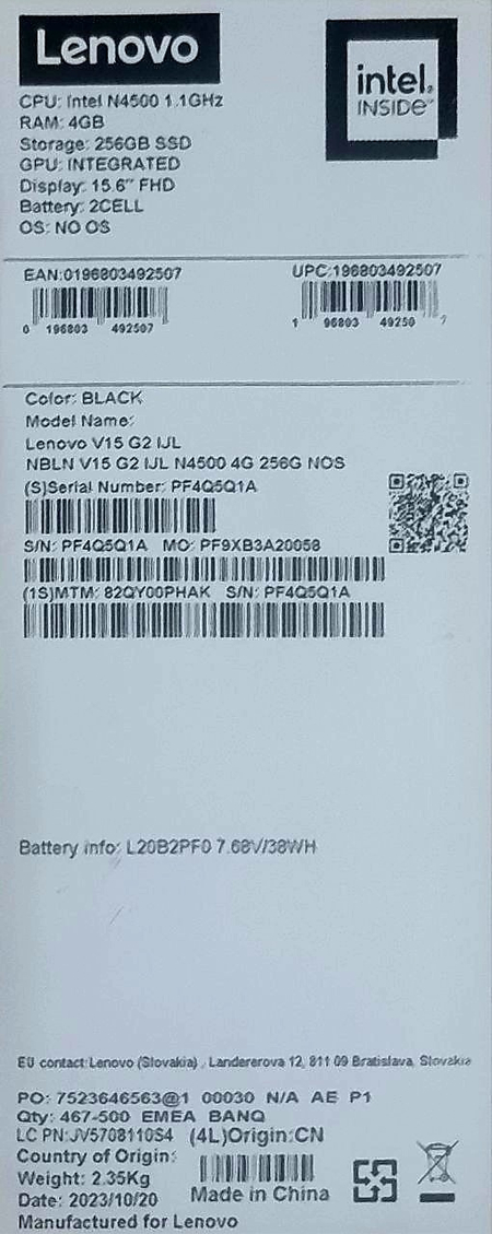 Lenovo V15 N4500