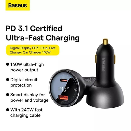 Baseuеs 140w Авто зарядка с проводом 240W