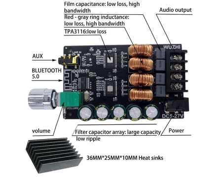Усилитель мощности звука Wuzhi ZK-1002 TPA3116 2x100 Вт