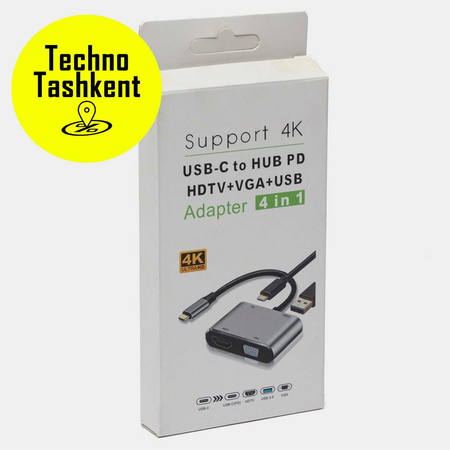 Хаб Type C 4in1 - HDMI/USB/VGA/Type C (Dostavka Bor) (Garantiya)