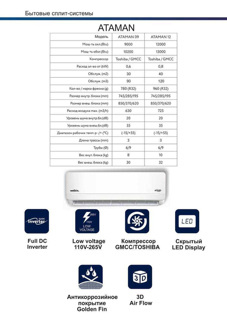 Кондиционер / Kаndisioner / Инвектор / Inverter / Welkin / ATAMAN