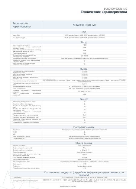 Солнечный инвентор 60 кВт HUAWEI