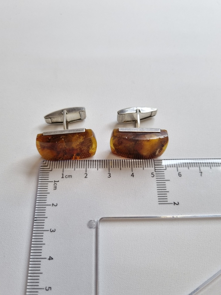 Запонки, серебро 875 проба, янтарь. СССР