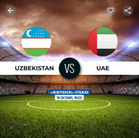 Biletlar. SKIDKA  UZB vs BAA oʻyiniga center markazlardan biletlar bo