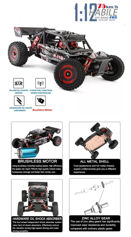 Wltoys 124016 пустынное багги 75 км/ч