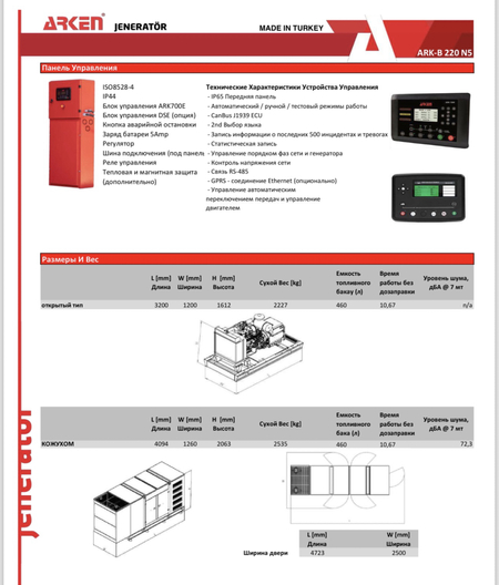 Генератор ARKEN 220KVA (176кВт)