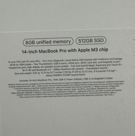 Macbook pro M3 8/512